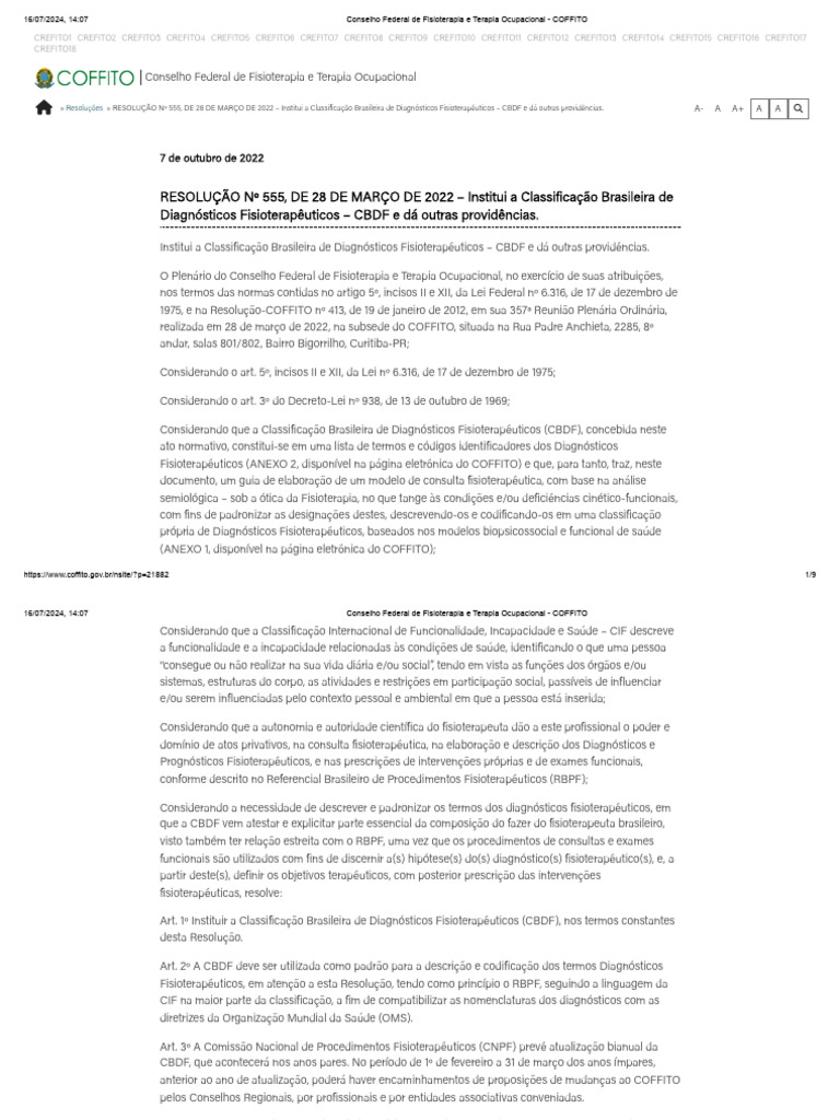 CBDF Classificação Brasileira Diagnóstico Fisioterapêutico | PDF ...