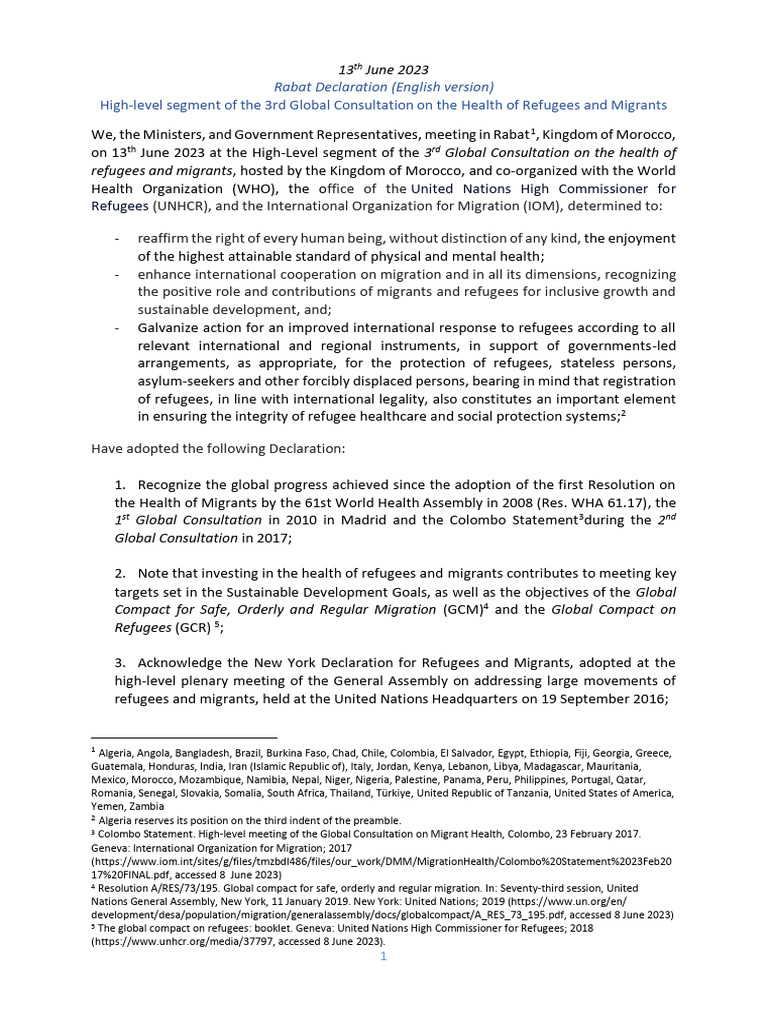 Rabat-Declaration Final | PDF | Refugee | World Health Organization