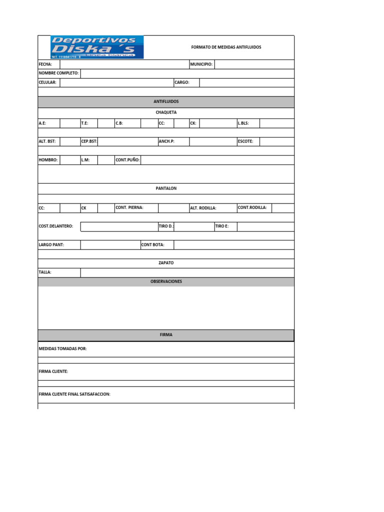 Formato de Medidas | PDF
