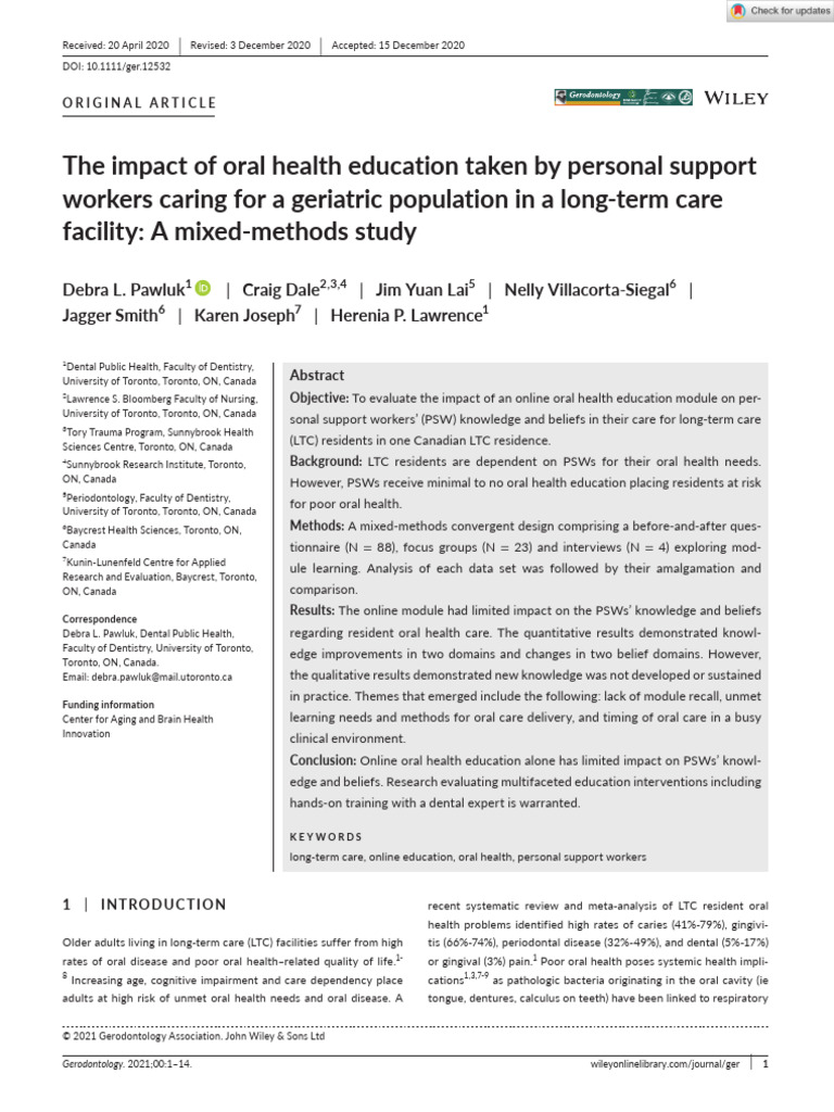 Impact of Oral Health Education for PSWs | PDF | Dentistry | Focus Group