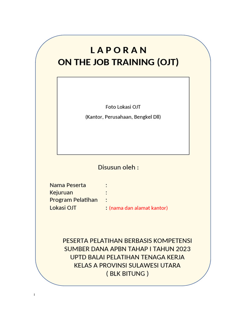 Format Laporan Ojt 2023 | PDF | Bisnis