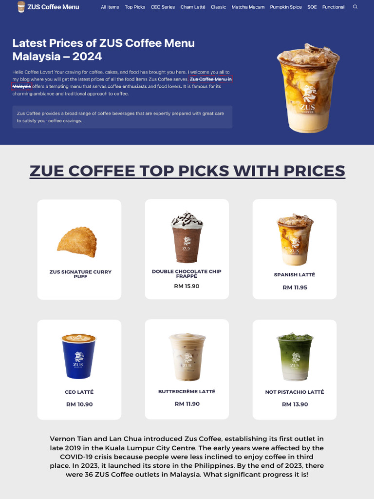ZUS Coffee Menu Prices & Top Picks Guide | PDF