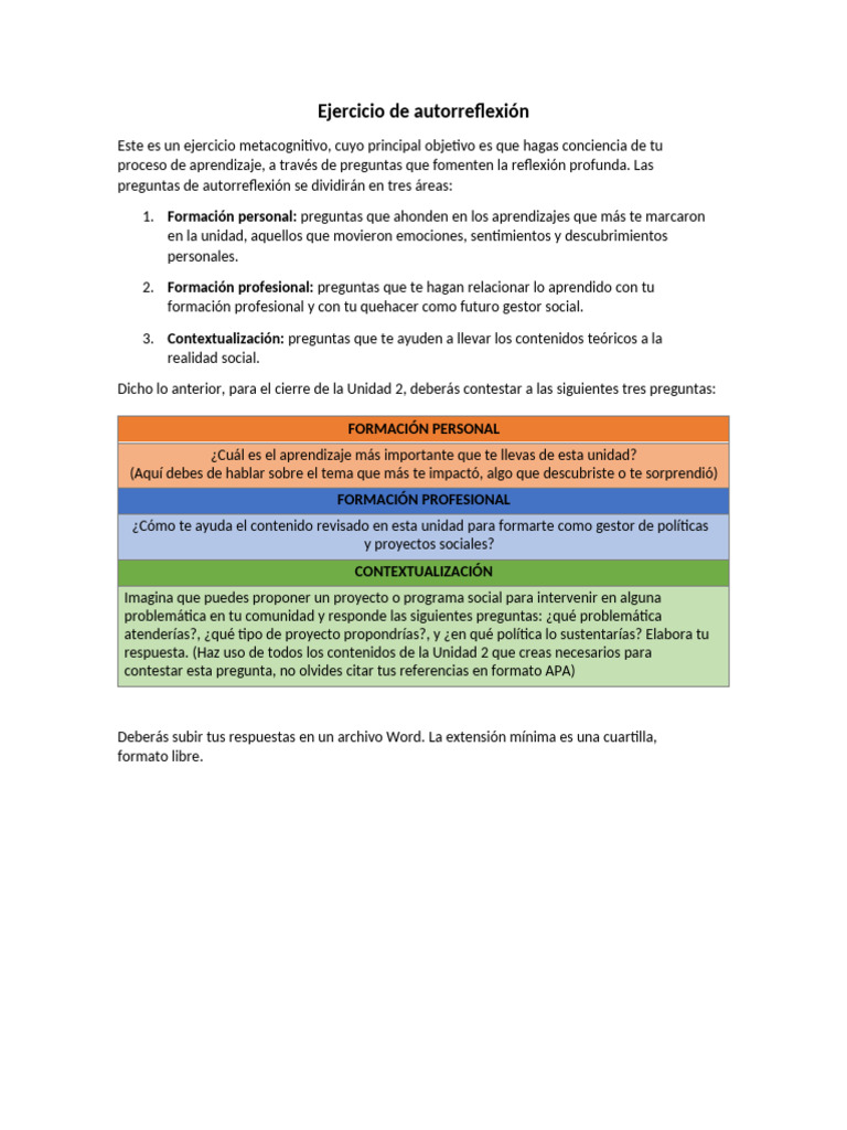Autorreflexión U1 | PDF | Crecimiento personal y profesional