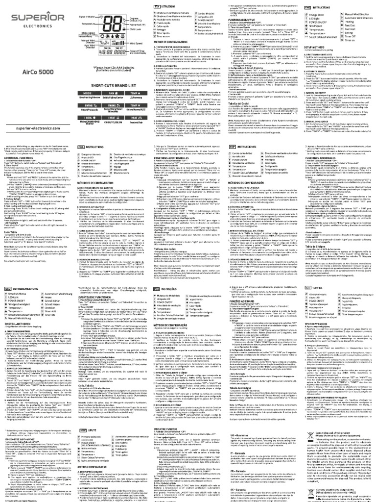 Modifica Airco 5000 Manual en It FR PT de Es | PDF