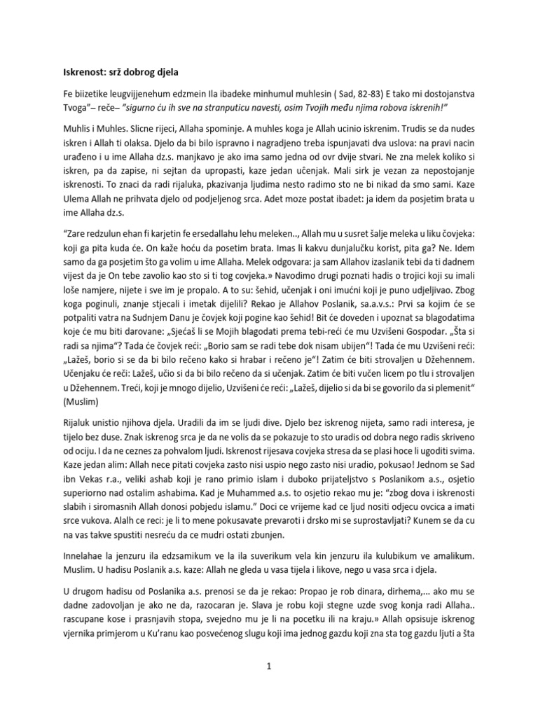 Iskrenost Finalna Hutba | PDF