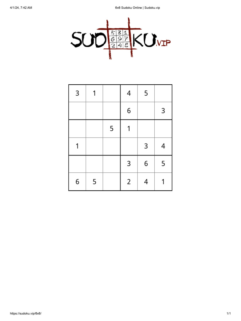 Sudoku 6X6 - 01 | PDF