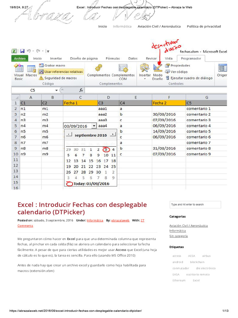 DTPicker en Excel para Fechas | PDF | Microsoft Excel | Microsoft Office