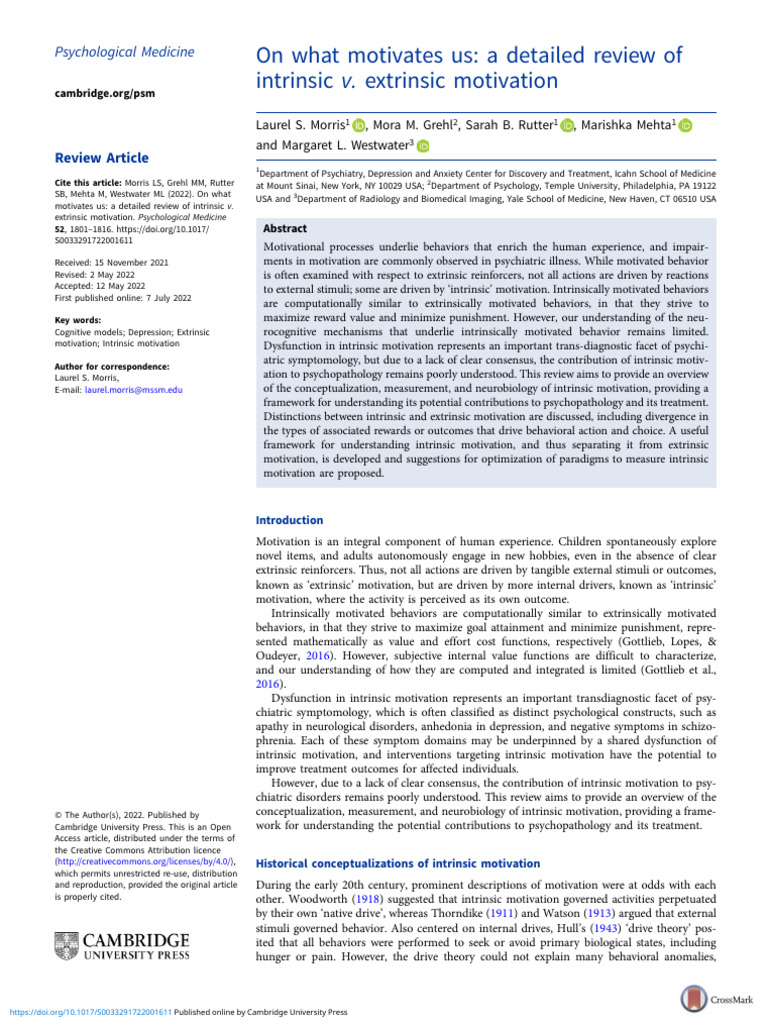 On What Motivates Us A Detailed Review of Intrinsic V Extrinsic ...