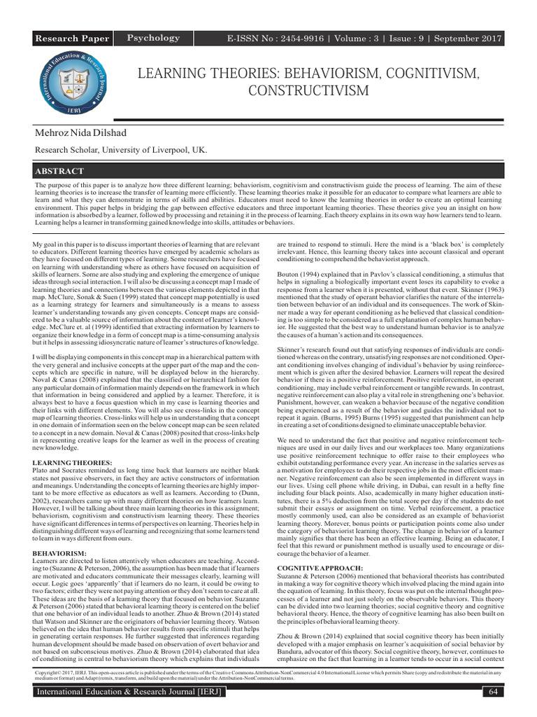 Learning Theories Behaviorism Cognitivism Constructivism | PDF | Learning Theory (Education ...