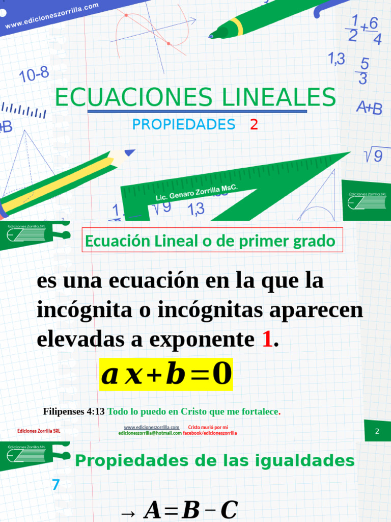 Ecuaciones Lineales Propiedades 2 | PDF | Ecuaciones | Conceptos ...