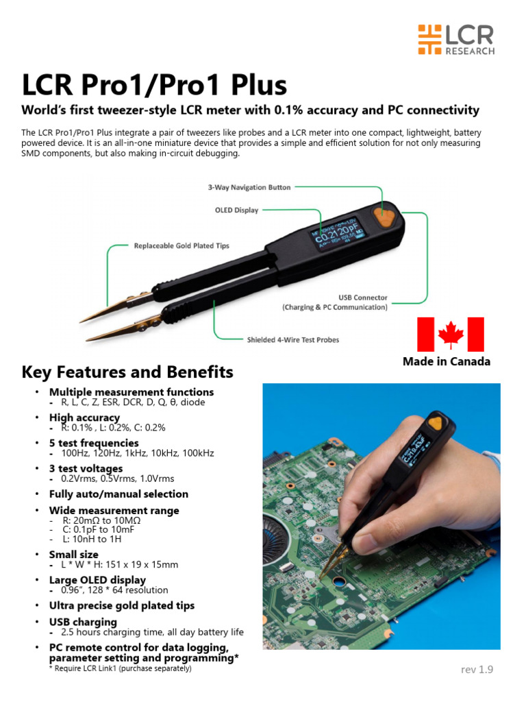 LCR Pro1 and Pro1 Plus Product Brochure Rev1.9 | PDF | Electromagnetism | Metrology