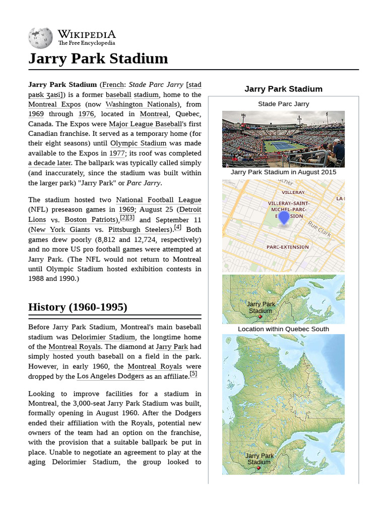 Jarry Park Stadium | PDF | Major League Baseball Teams | Major League ...