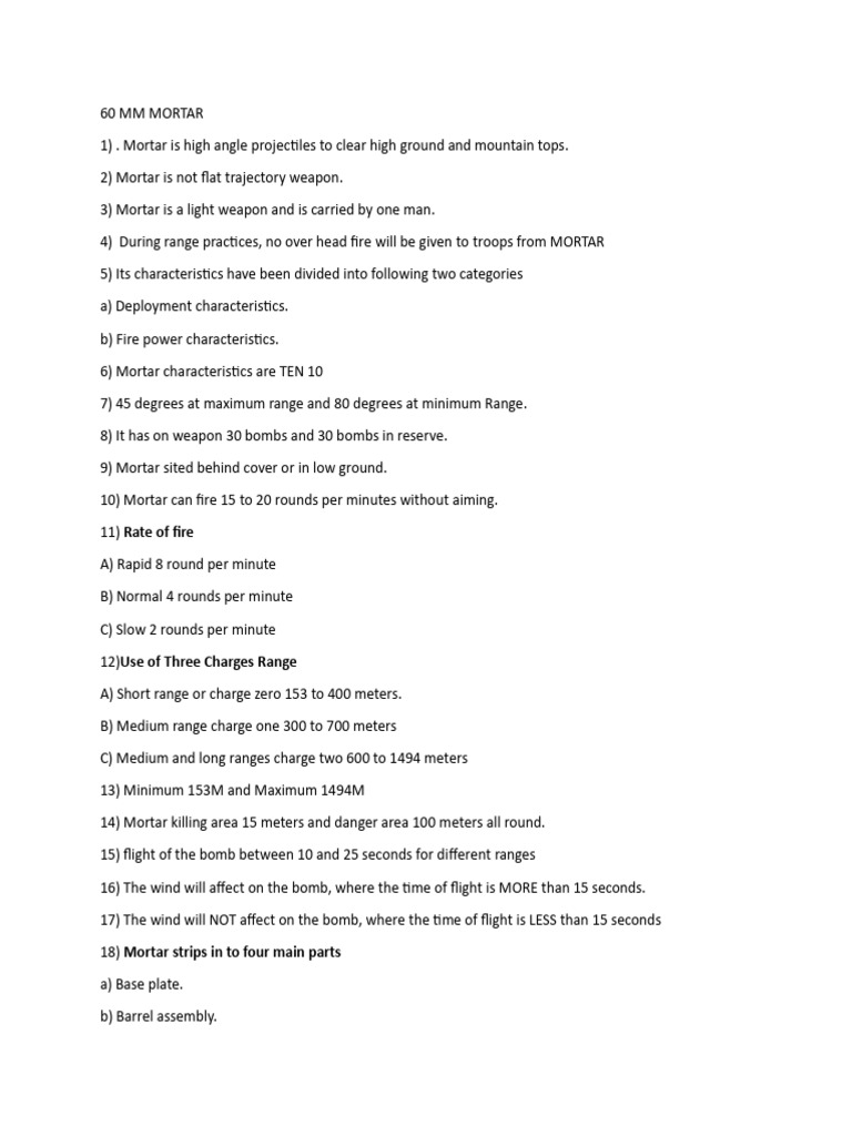 60 MM Morter Important Questions | PDF | Mortar (Weapon) | Flight