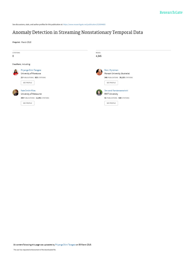 Anomaly Detection in Streaming Nonstationary Temporal Data | PDF | Time Series | Probability ...