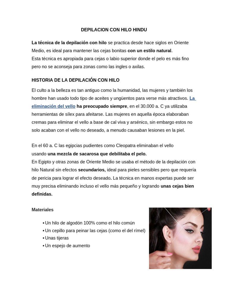 Depilación con Hilo Hindú: Guía Práctica | PDF | Cera | Pelo