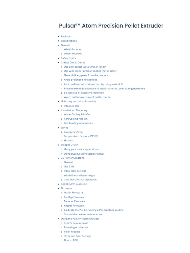 Pulsar™ Atom Precision Pellet Extruder - DYZE DESIGN Docs | PDF | Extrusion | 3 D Printing