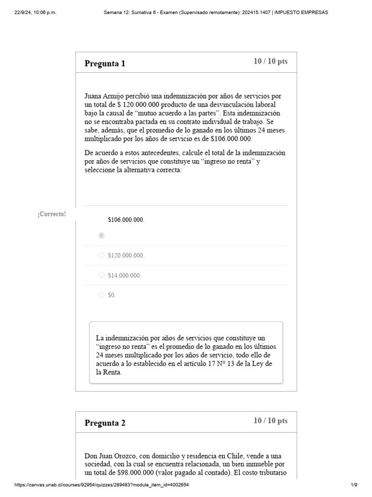 Semana 12 - Sumativa 6 - Examen (Supervisado Remotamente) - 202415.1407 - IMPUESTO EMPRESAS ...