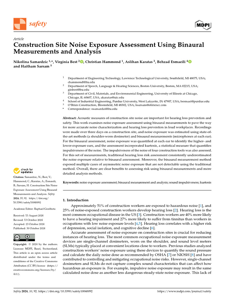 Construction Site Noise Exposure Assessment Using | PDF | Noise ...