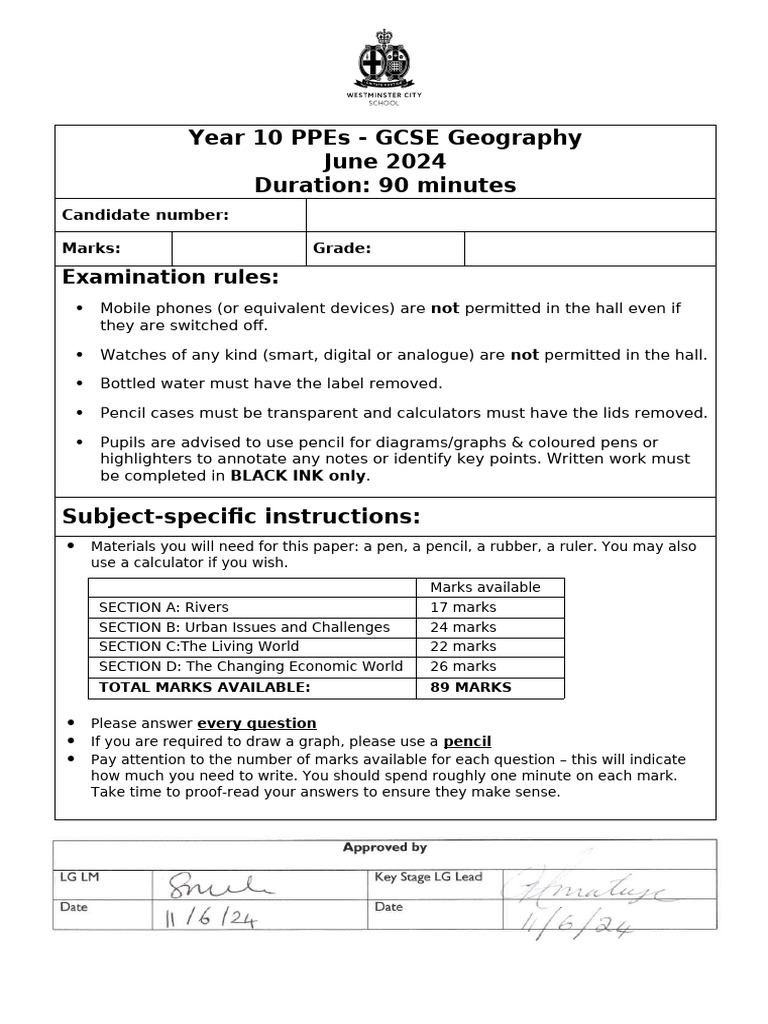Y10 PPE Exam Paper June 2024 KBA | PDF | Flood | River