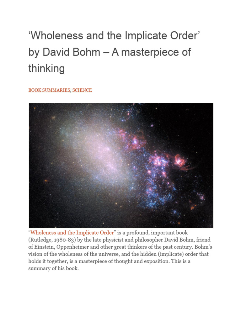 Library Wholeness and The Implicate Order by David Bohm - A Masterpiece ...