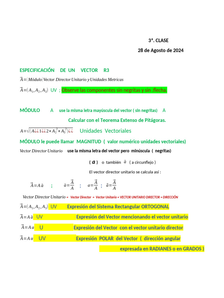 3a. CLASE 3 ESPECIFICACION DE UN VECTOR 28 Agostp 2024 2 | PDF
