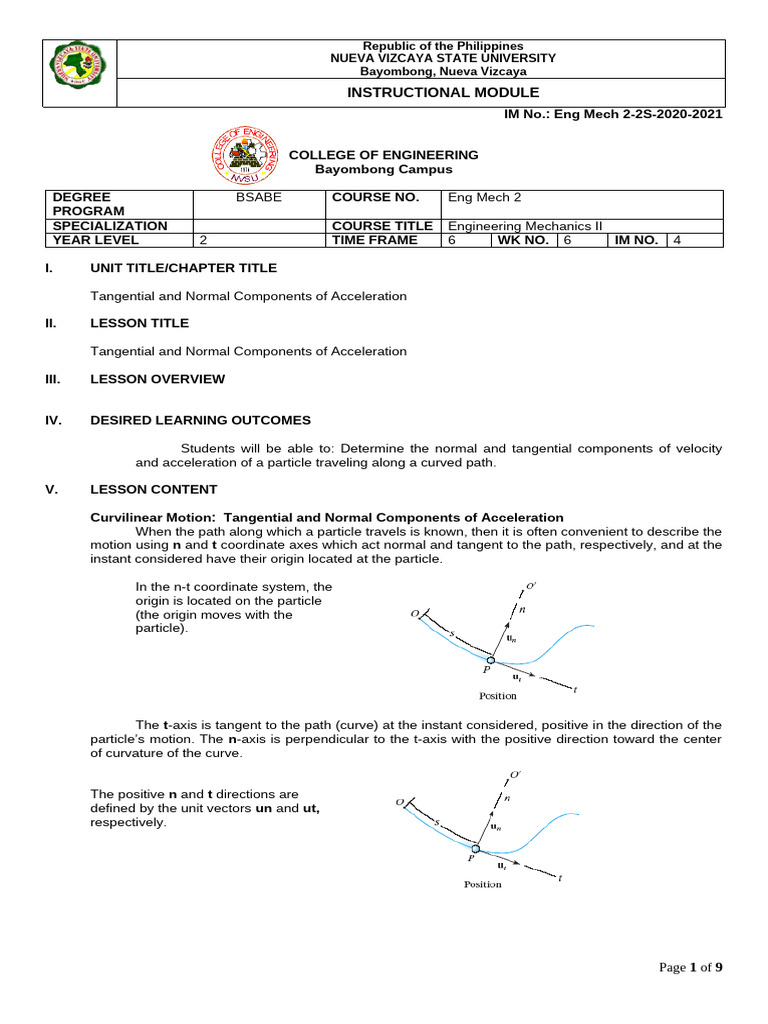 Module 5 Tangential and Normal Component of Acceleration | PDF ...