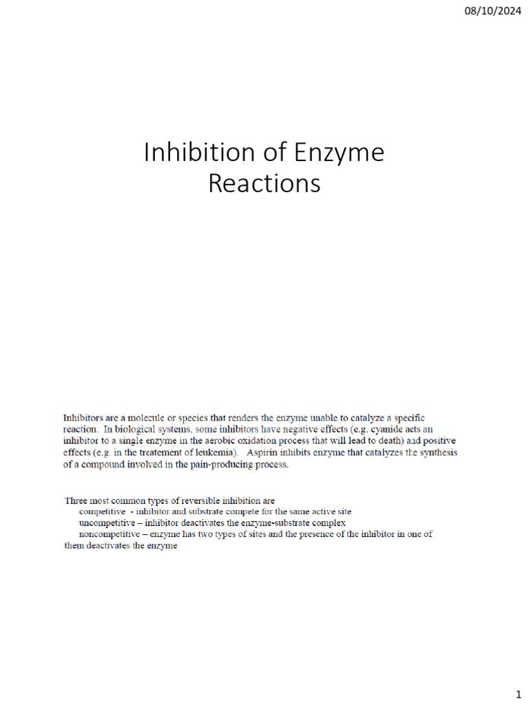 Inhibition of Enzyme Reactions-Additional Notes | PDF