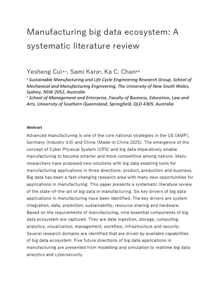 Big Data in Manufacturing: A Systematic Review | PDF | Big Data ...