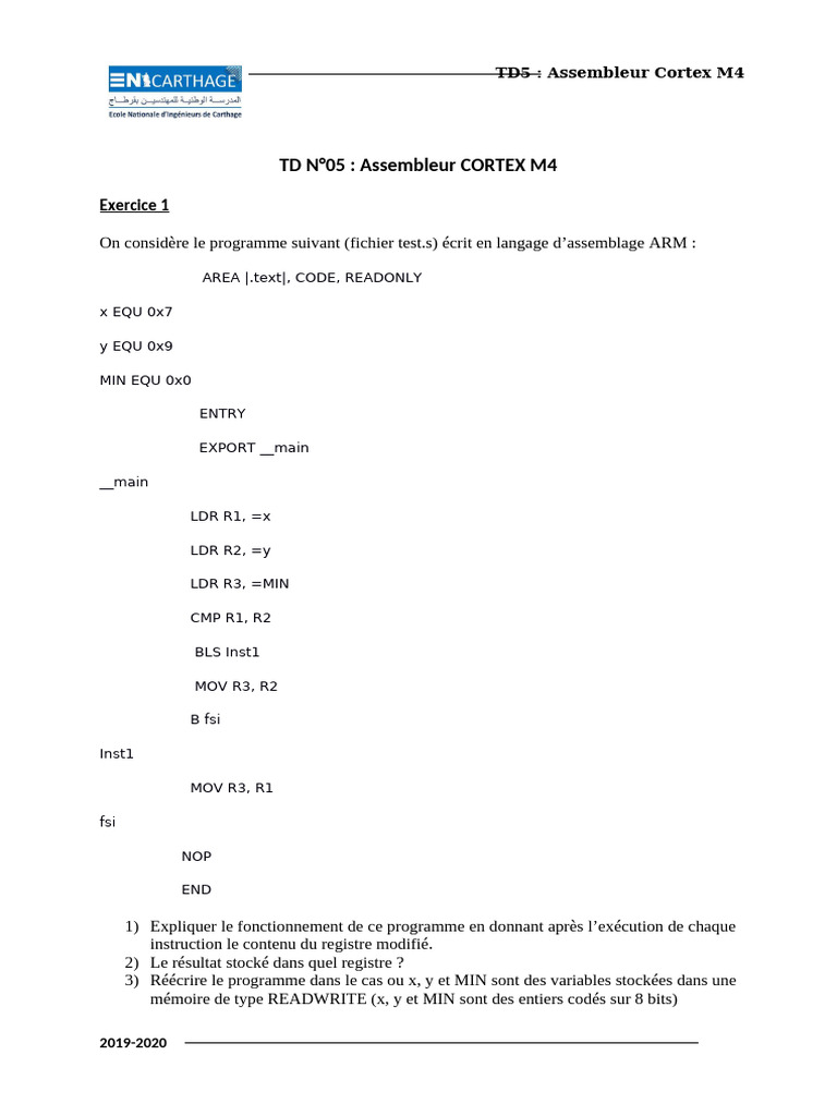 Assembleur ARM Cortex M4 : TD5 et exercices | PDF | Assembleur ...