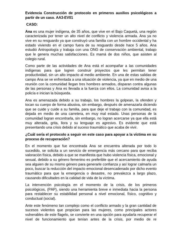 Evidencia Construcción de Protocolo en Primeros Auxilios Psicológicos A ...