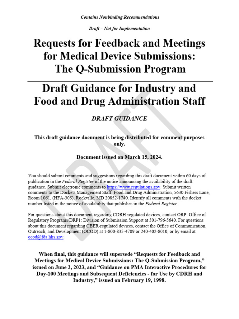 Guidance Draft Q Submission Feedback Meetings | PDF | Federal Food ...