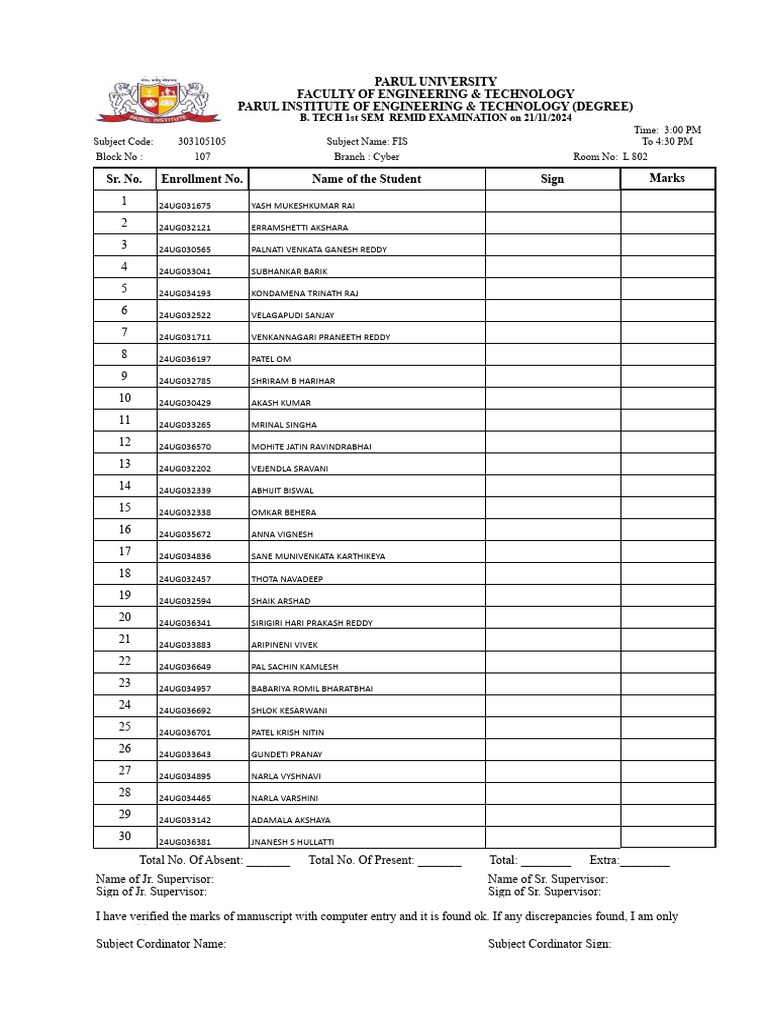 21-11-2024 Cyber Sem1 FIS Seating | PDF