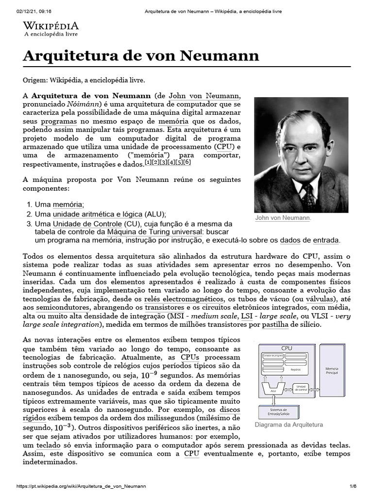 Arquitetura de Von Neumann - Wikipédia, A Enciclopédia Livre | PDF ...