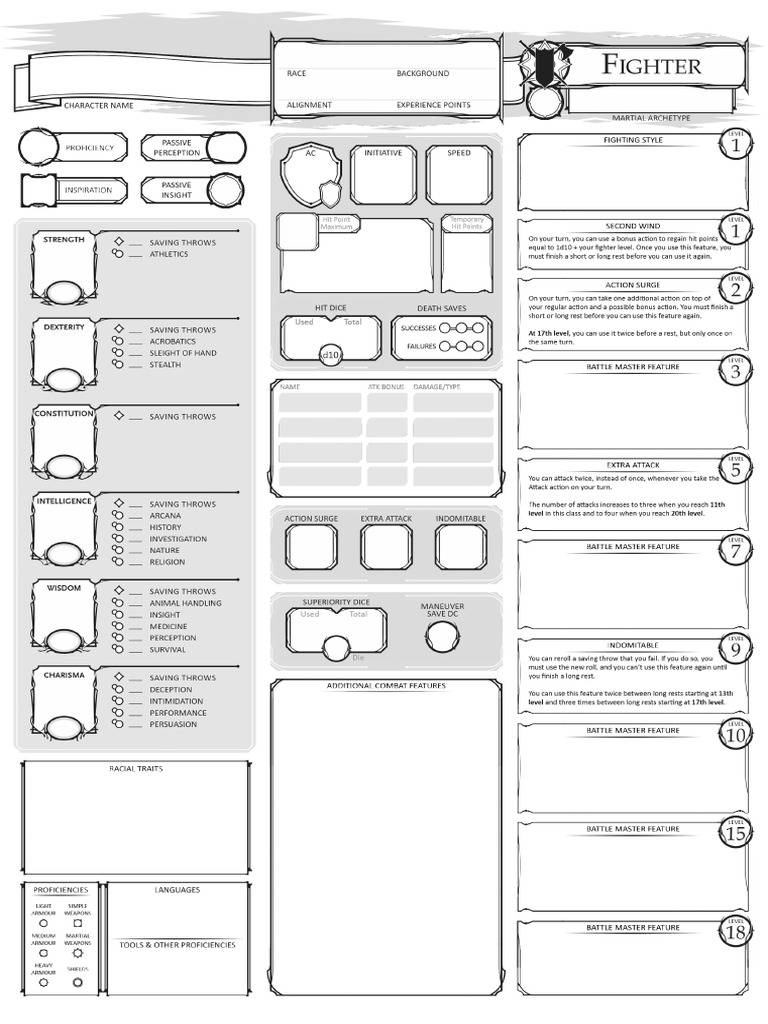 Class Character Sheet Fighter BM V1 3 Fillable | PDF