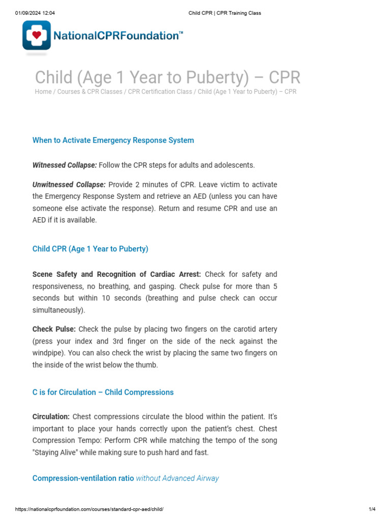 Child CPR - CPR Training Class | PDF | Cardiopulmonary Resuscitation ...