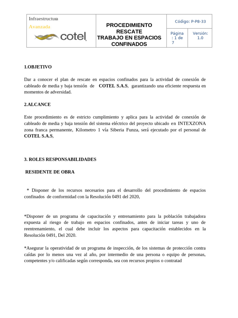 Rescate en Espacios Confinados COTEL | PDF | Primeros auxilios