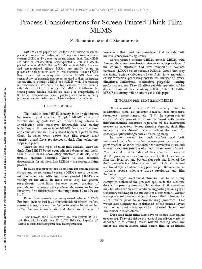 Screen-Printed Thick-Film MEMS Insights | PDF | Ceramics | Industrial ...