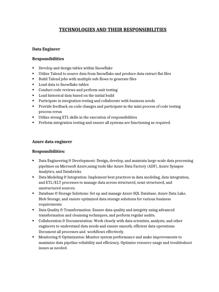 Technologies and Their Responsibilities | PDF | Scrum (Software ...