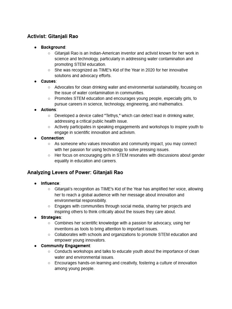 Activist - Gitanjali Rao - 8B 2024 - 2025 | PDF | Science, Technology ...