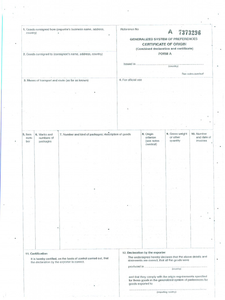 GSP Certificate of Origin Form | PDF