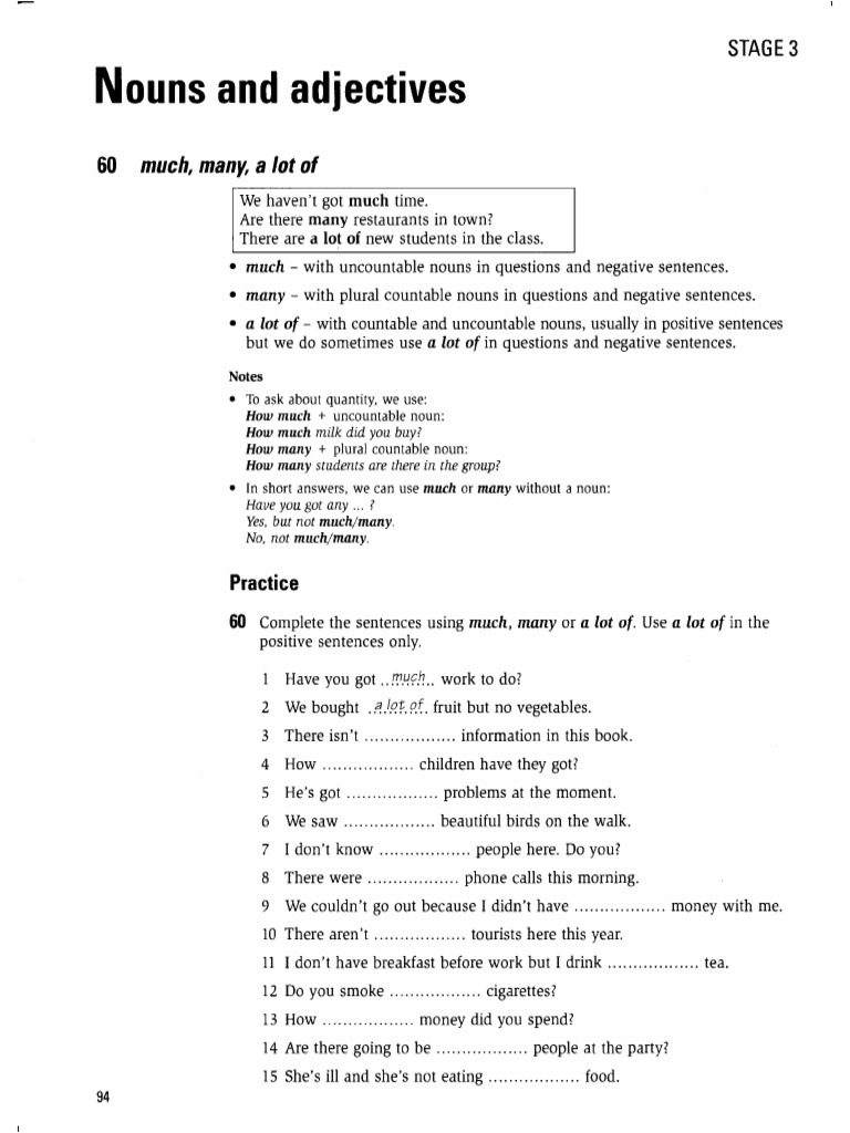 8th - Quantifiers Much, Many, A Lot of | PDF