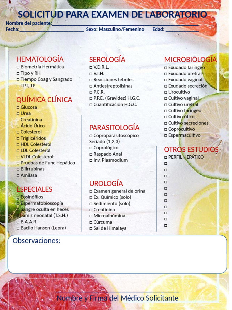 Orden de Laboratorio | PDF | Lípido | Medicina CLINICA