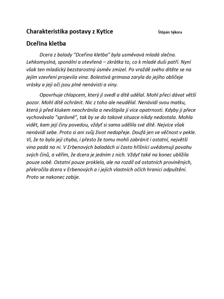 Charakteristika Postavy Z Kytice | PDF