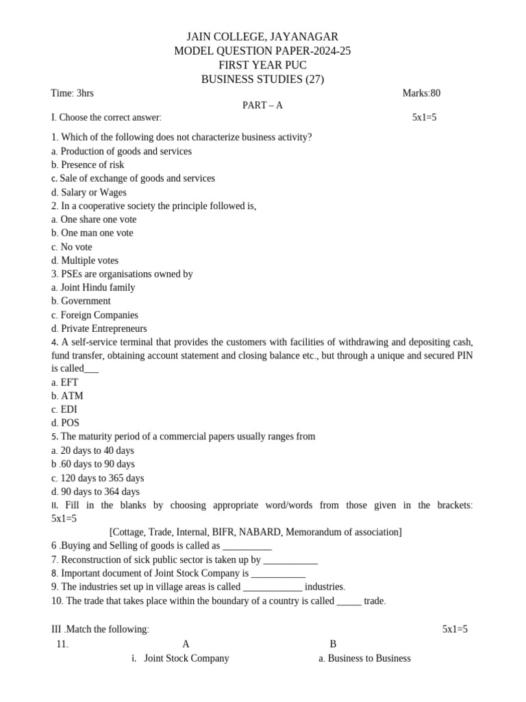 Business Studies Model Question Paper 2024 | PDF | Coca Cola | Business