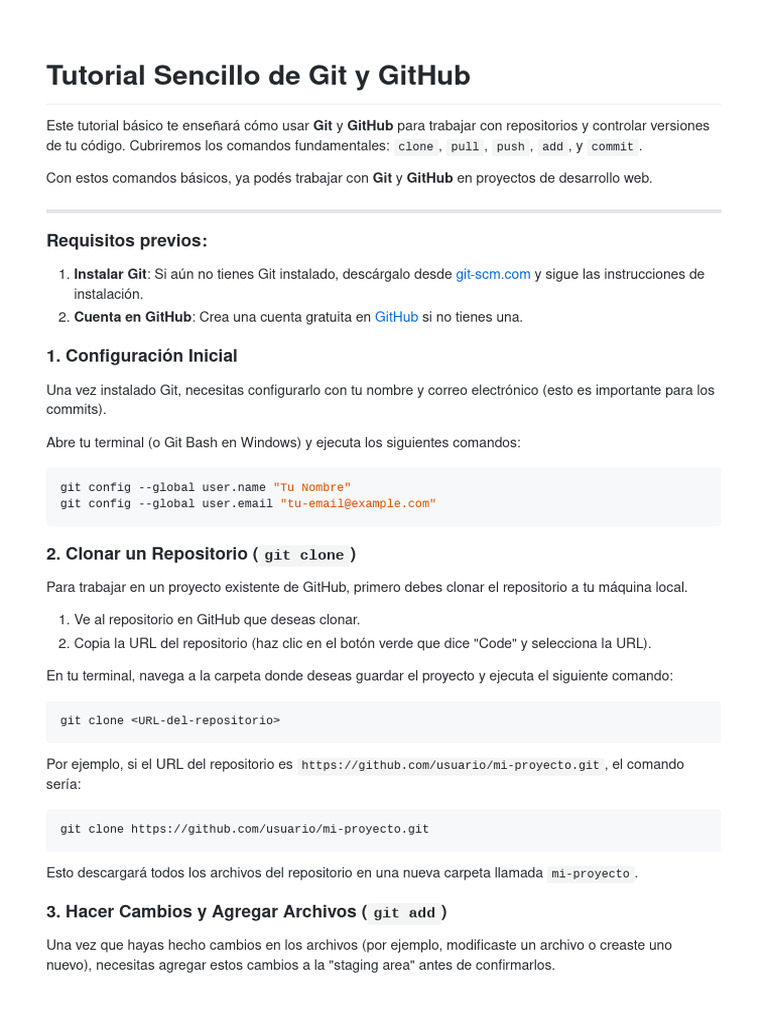 Tutorial Sencillo De Git Y Github Pdf Desarrollo De Software