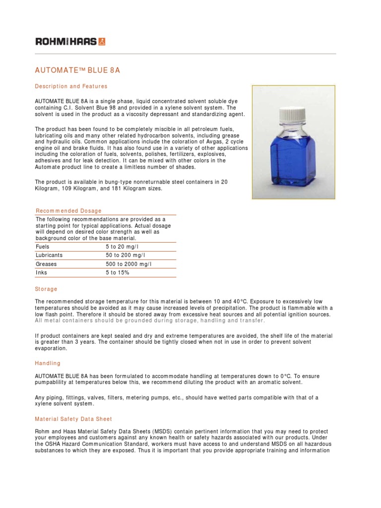 Automate Blue 8a | PDF | Solvent | Petroleum
