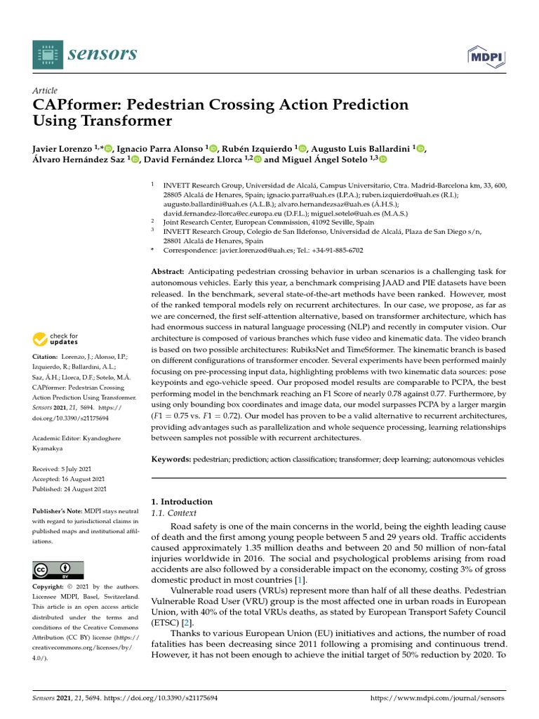 Capformer Pedestrian Crossing Action Prediction Us Pdf Deep