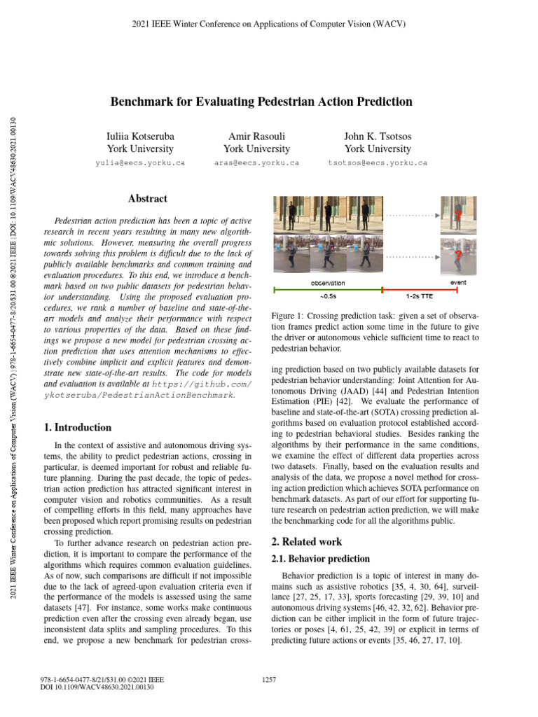 Benchmark For Evaluating Pedestrian Action Prediction | PDF ...