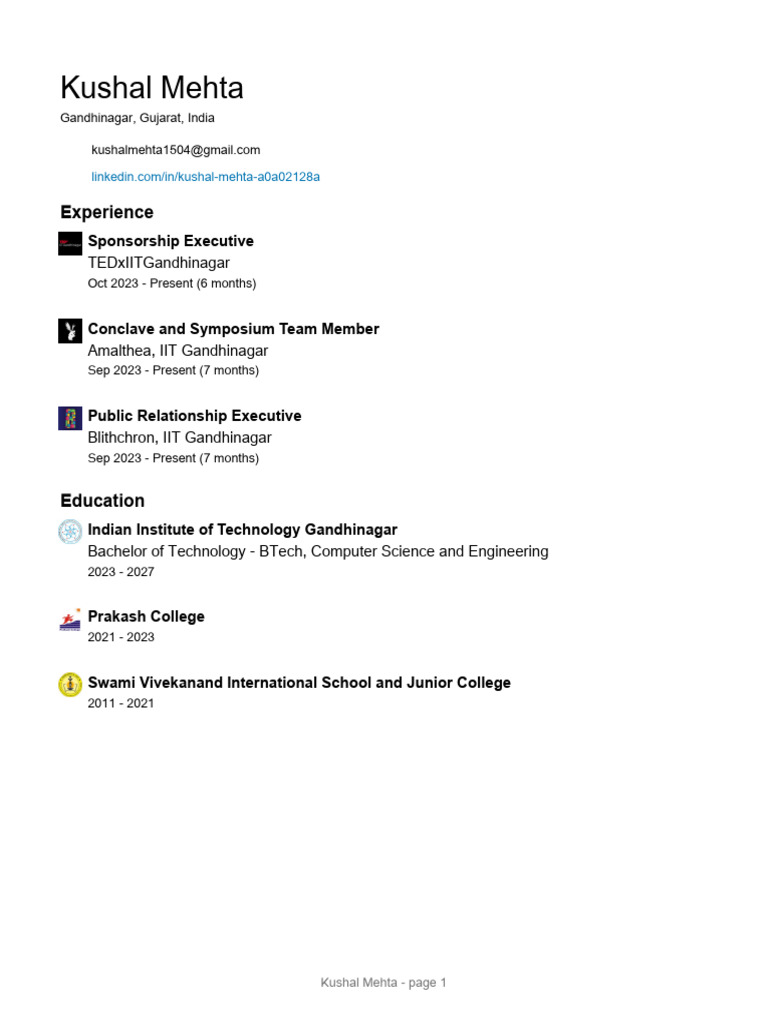 Kushal Mehta: Experience | PDF