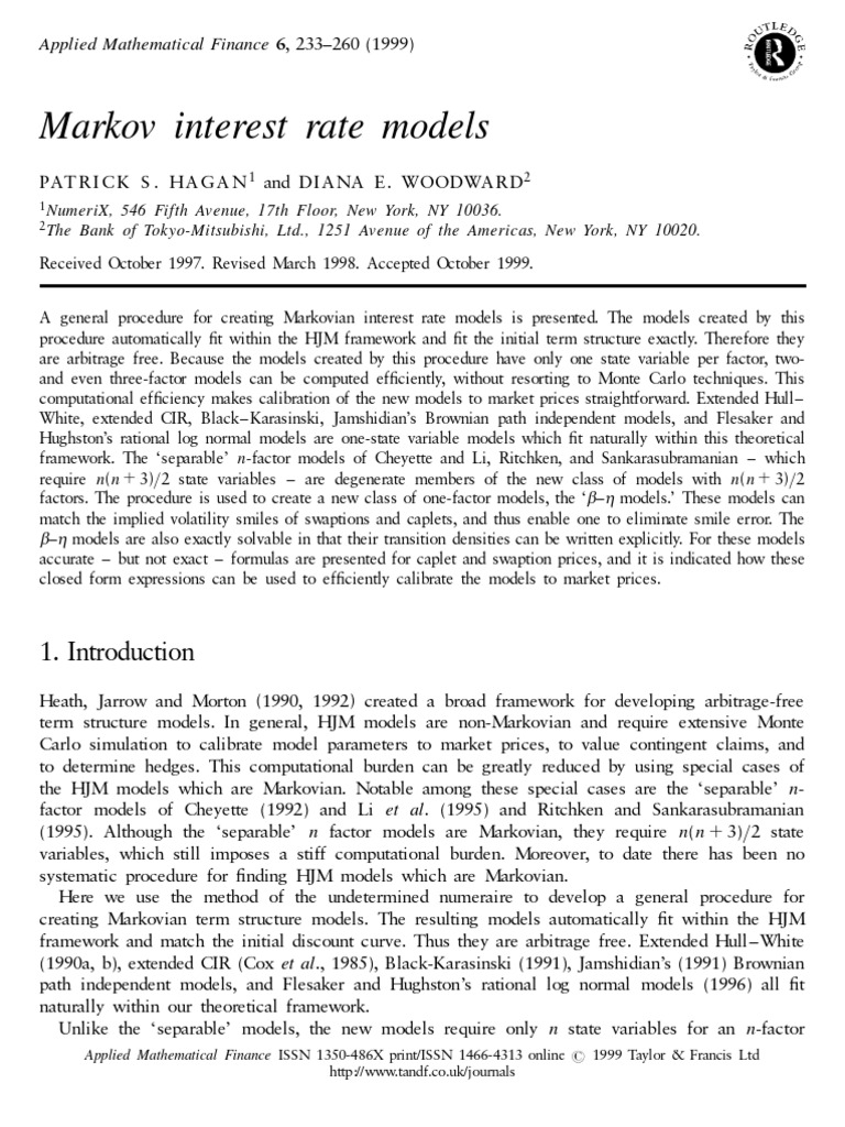 Markov Interest Rate Models - Hagan and Woodward | PDF | Yield Curve | Option (Finance)